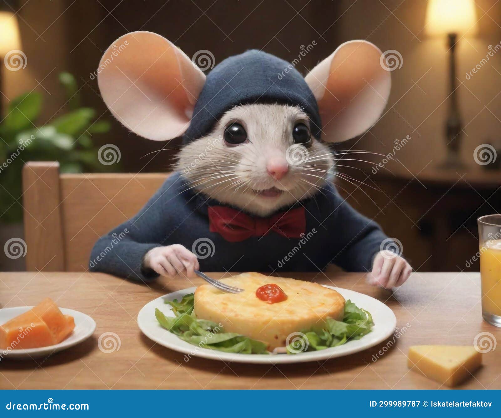 Futuristic Mouse Sitting in a Restaurant and Having Dinner with Cheese ...