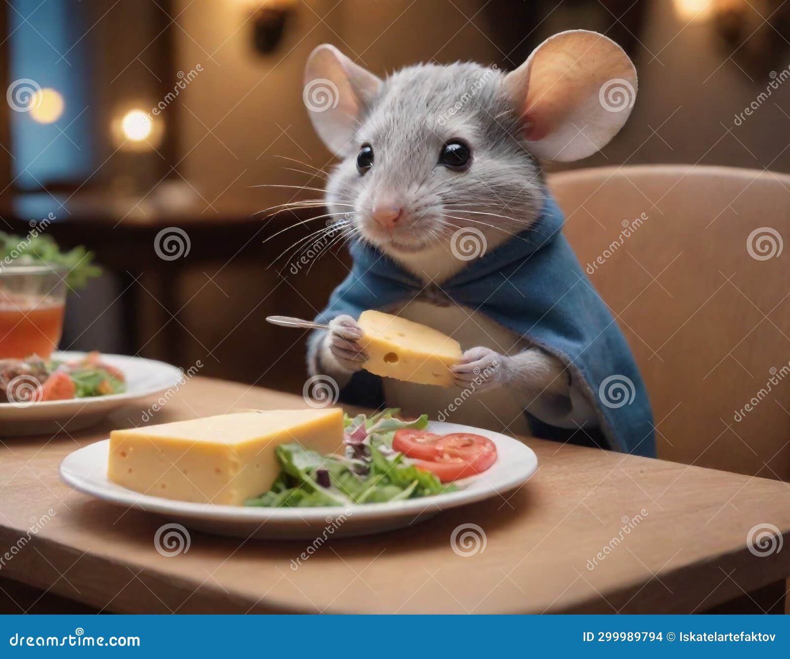 Futuristic Mouse Sitting in a Restaurant and Having Dinner with Cheese ...
