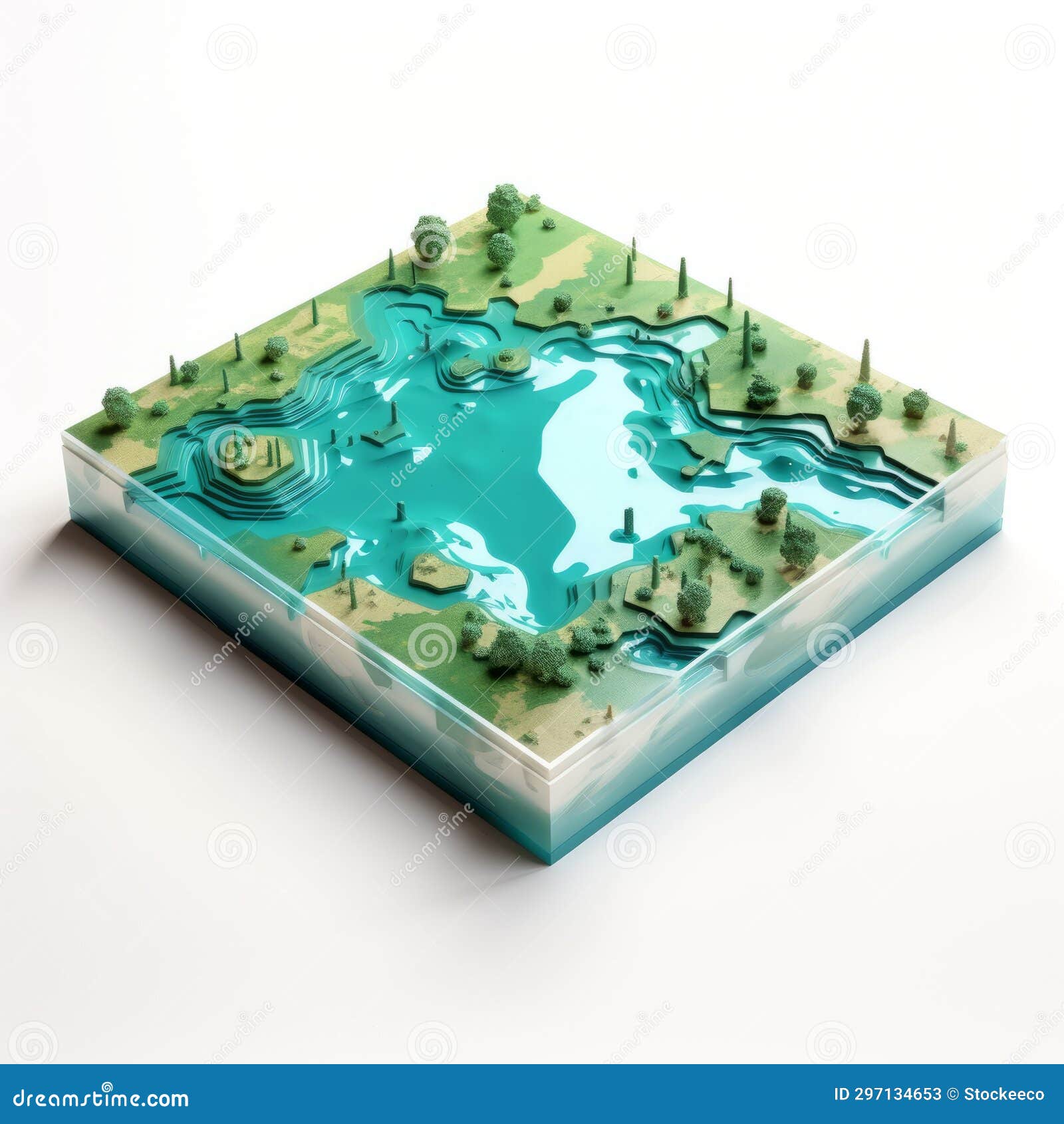 Futuristic Multilayered 3d Lake Map: Clean and Simple Design Stock ...