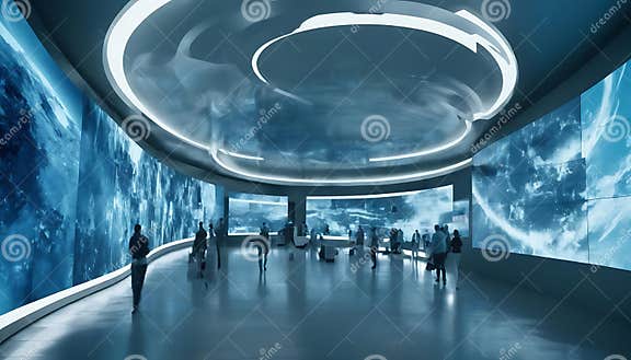 Futuristic Museum with Immersive Digital Art and Installations Stock Illustration - Illustration ...