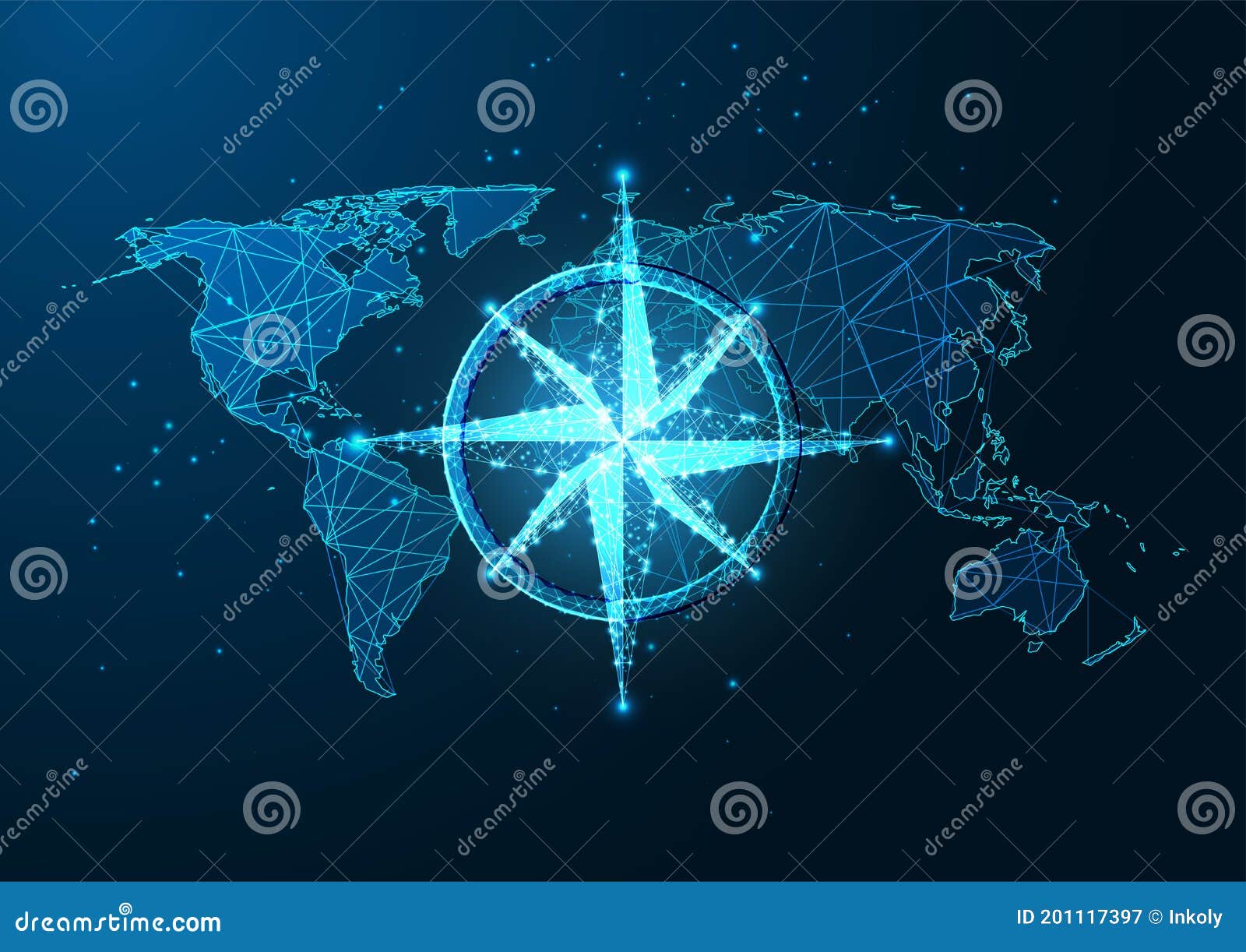 Futuristic Navigation Concept with Glowing Low Polygonal Compass Rose ...