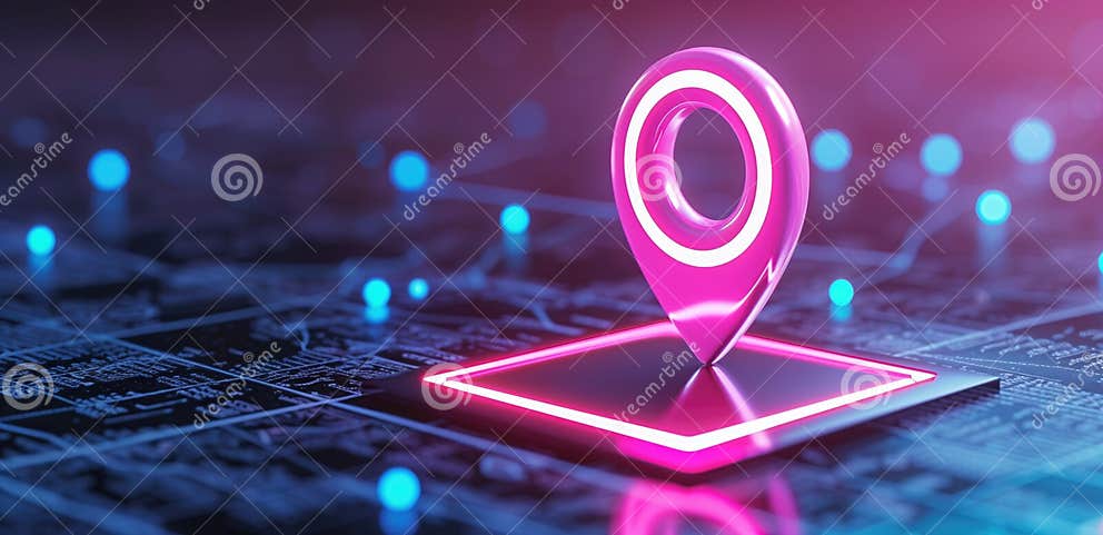 Futuristic Navigation with Neon Location Pin and Digital Map Interface ...