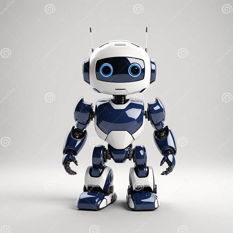 Futuristic Navy Blue and White Robot Concept on White Background Stock ...