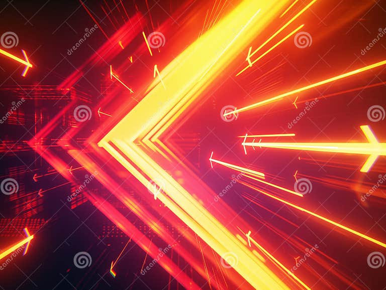 Futuristic Neon Arrows in Motion Stock Photo - Image of orange ...