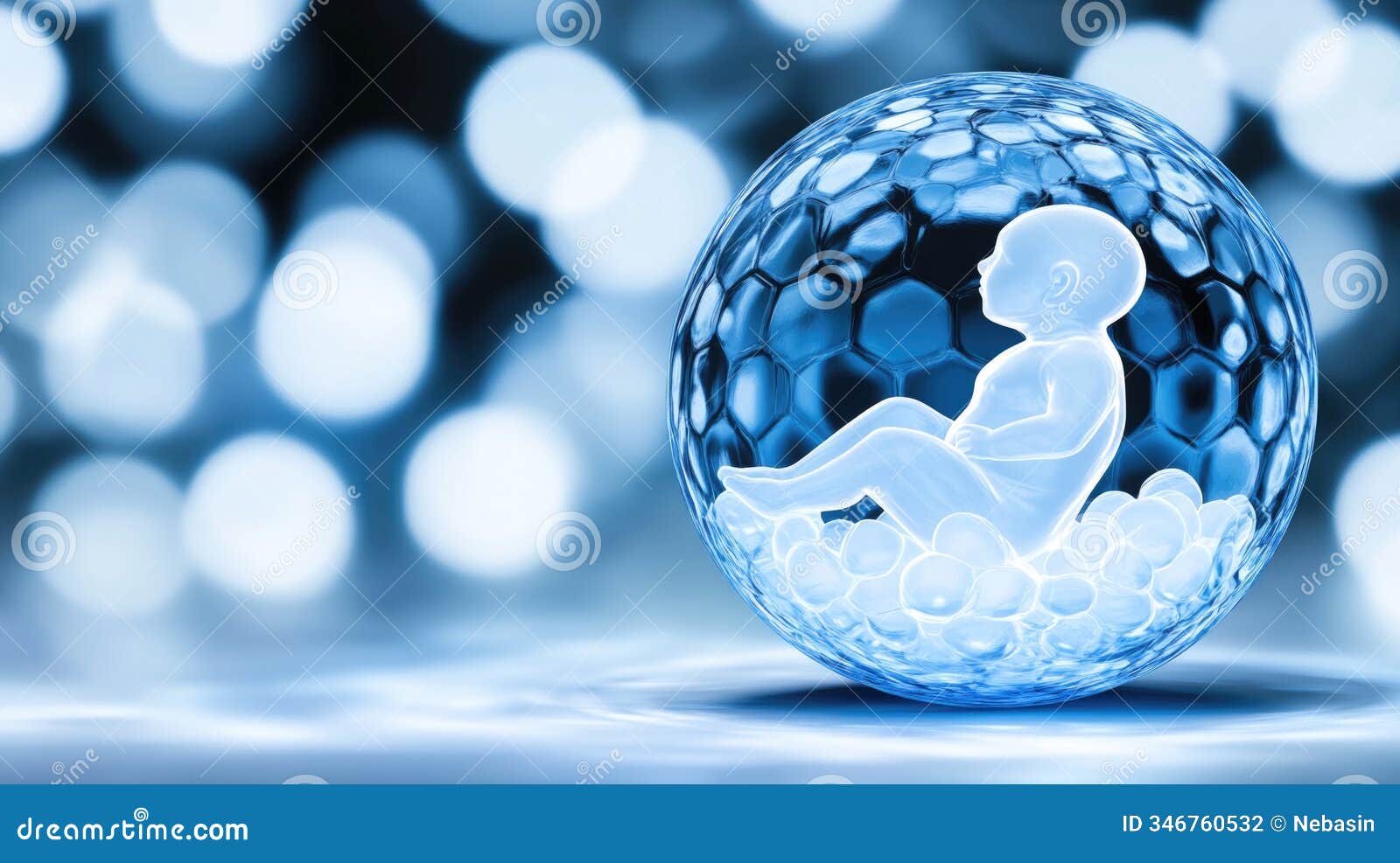 Futuristic Neon Baby in Womb Inspired Sphere with Hexagonal Patterns ...