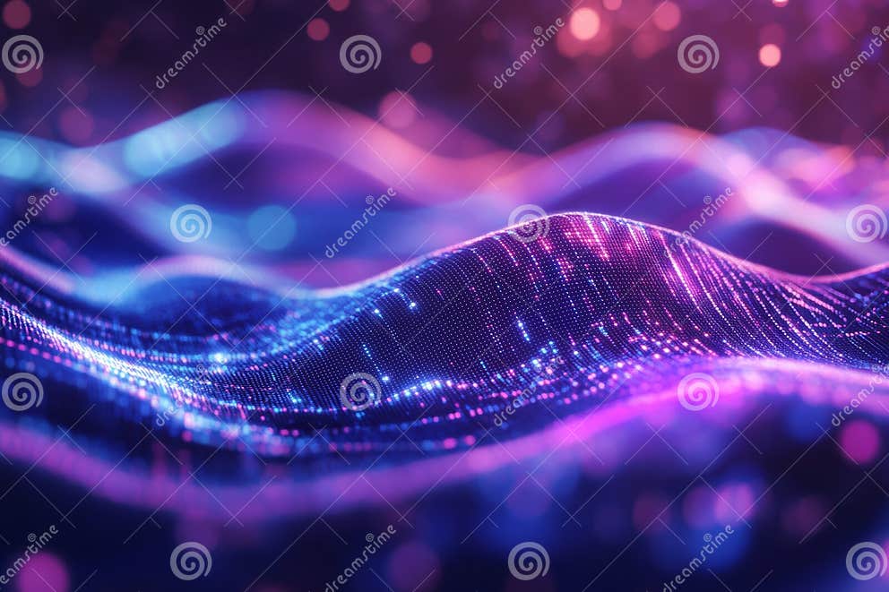 Futuristic Neon Blue and Purple Digital Wave Pattern Reflecting ...