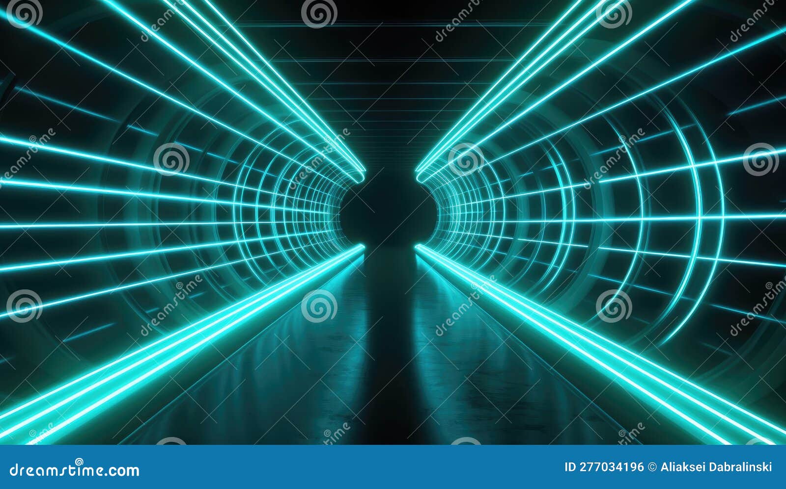 Futuristic Neon Blue Semicircular Tunnel Stock Illustration ...