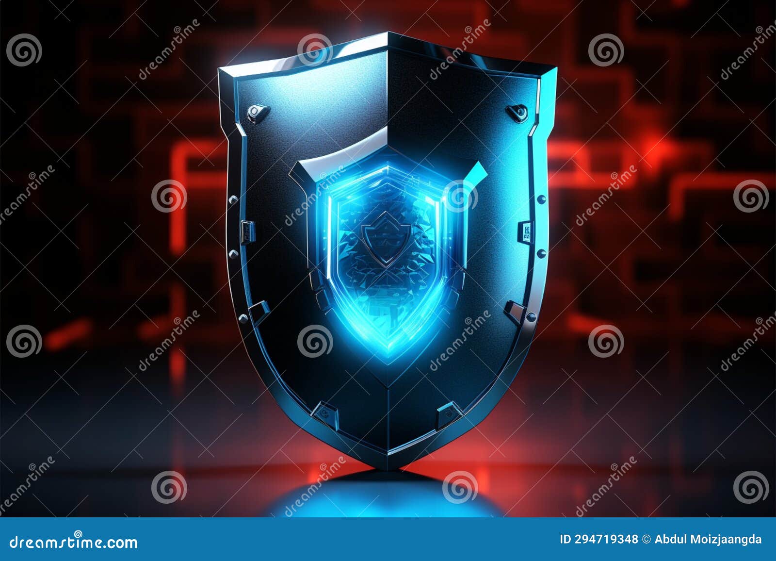 Futuristic Neon Blue Shield Defends Data Under The Cyber Security Guard ...