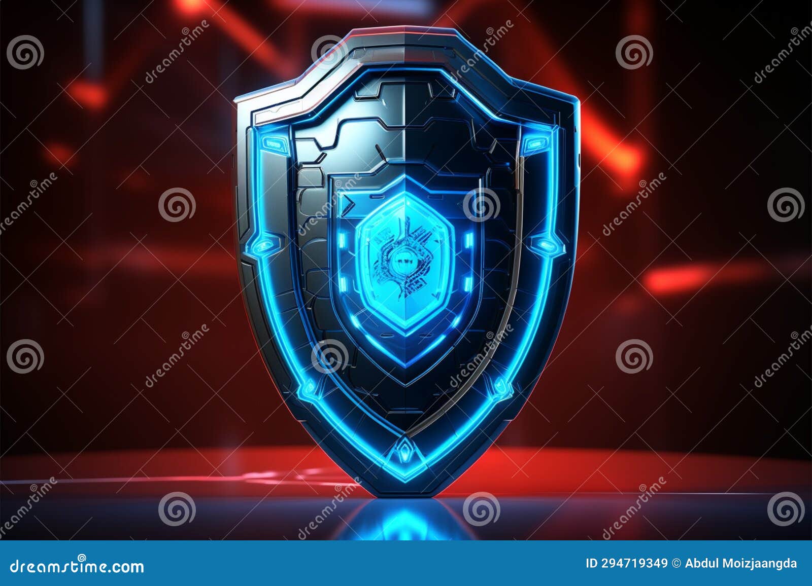 Futuristic Neon Blue Shield Defends Data Under the Cyber Security Guard ...