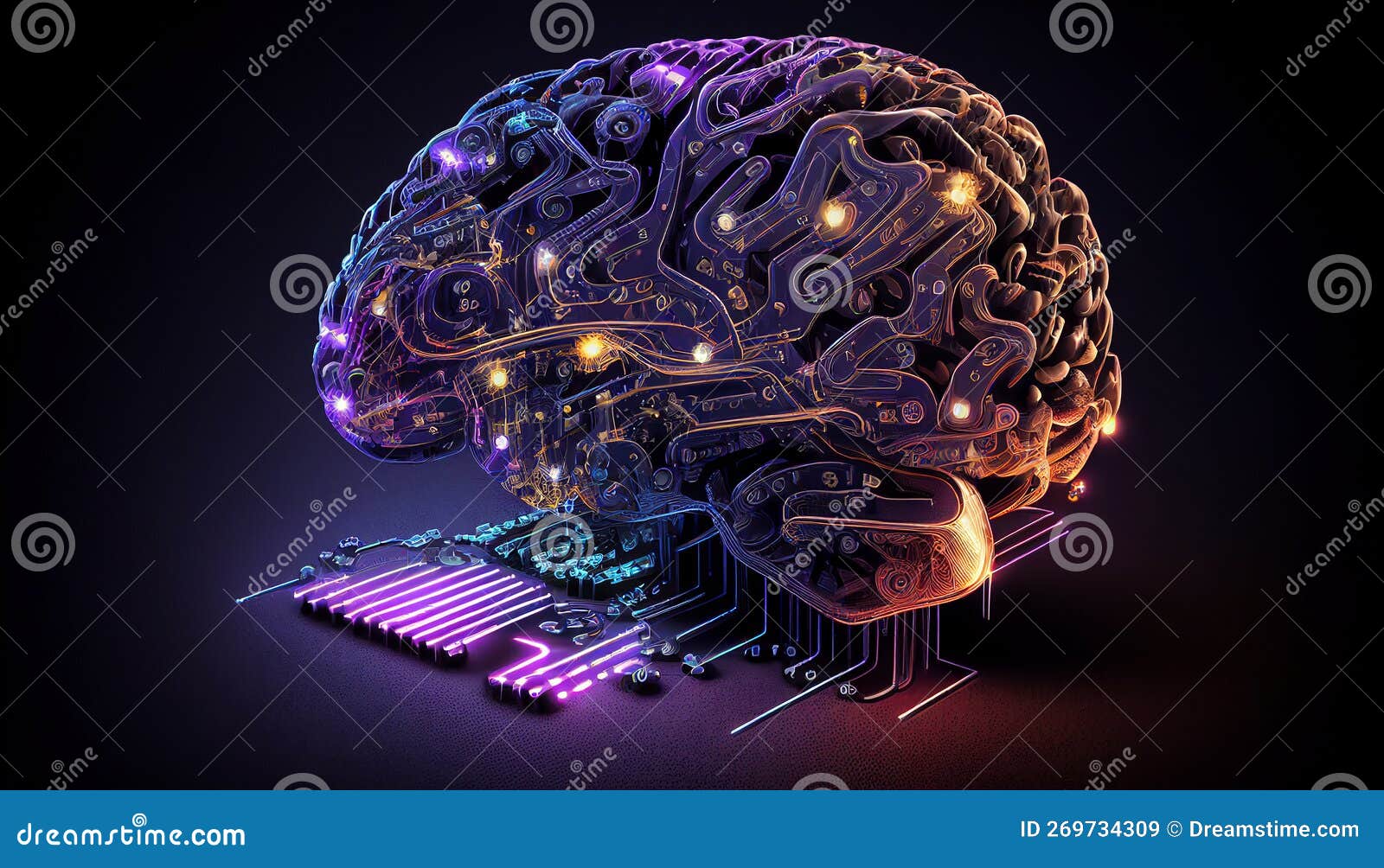 Futuristic Neon Brain Chip with Artificial Intelligence Information of ...