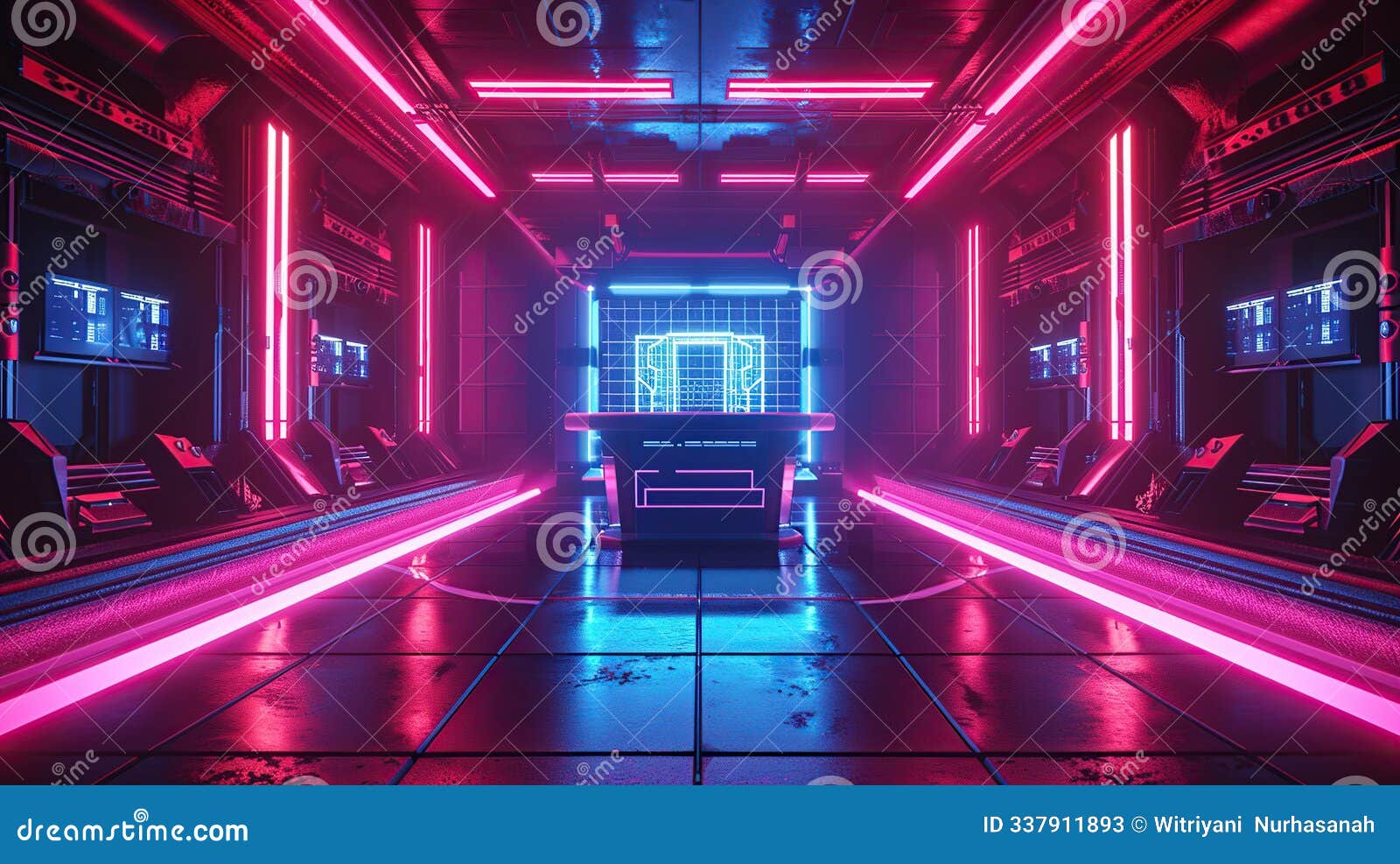 Futuristic Neon Corridor stock illustration. Illustration of modern ...
