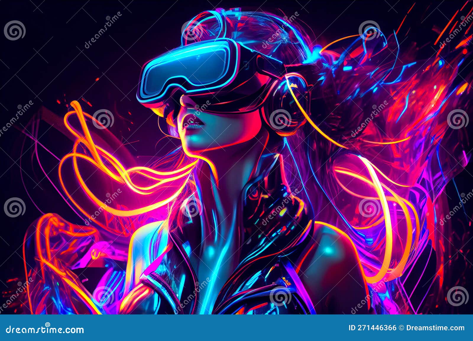 Futuristic Neon Girl in VR Glasses. Generative AI, Generative, AI Stock ...