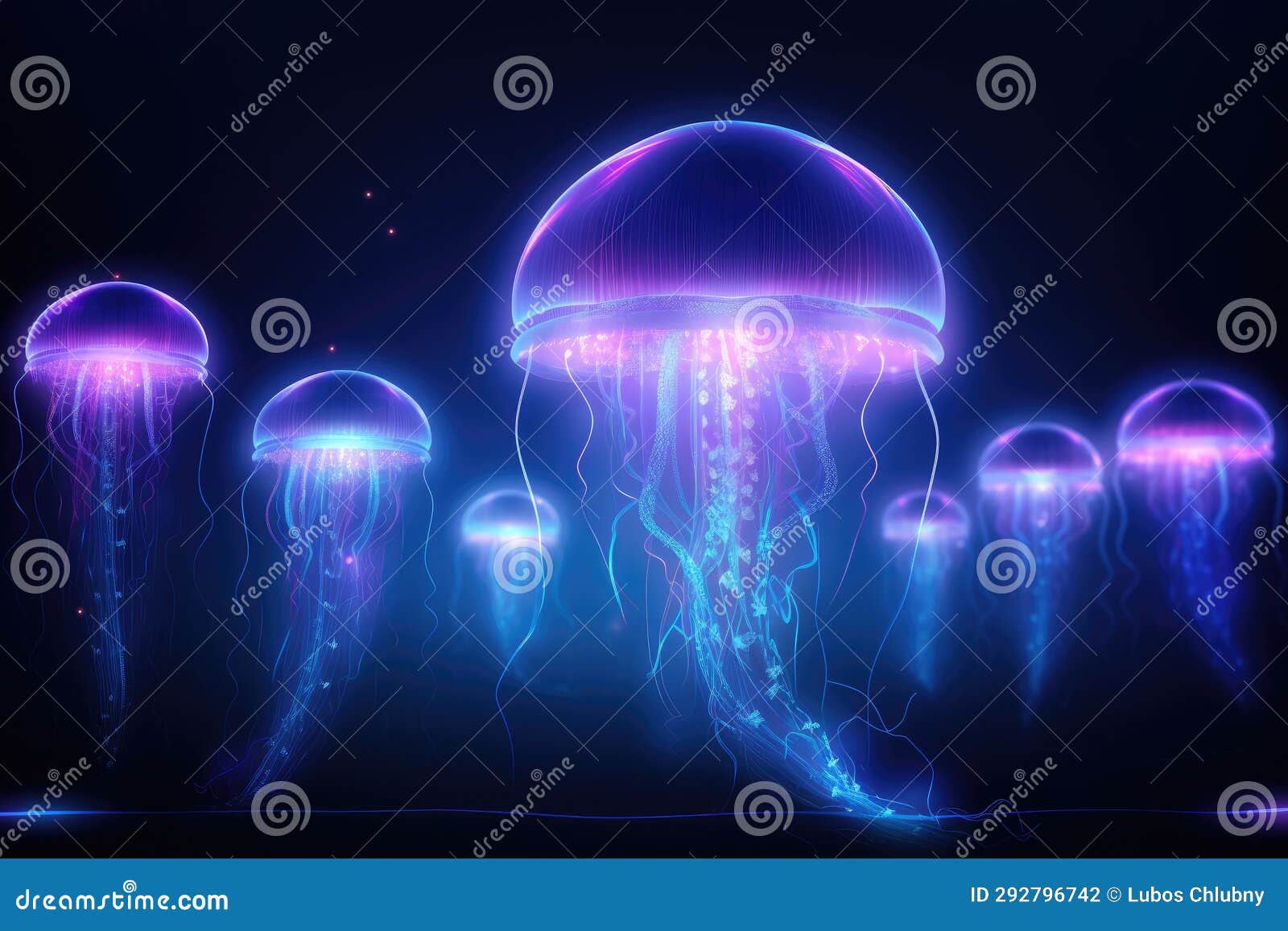 Futuristic Neon Glowing Jellyfish Stock Illustration - Illustration of ...