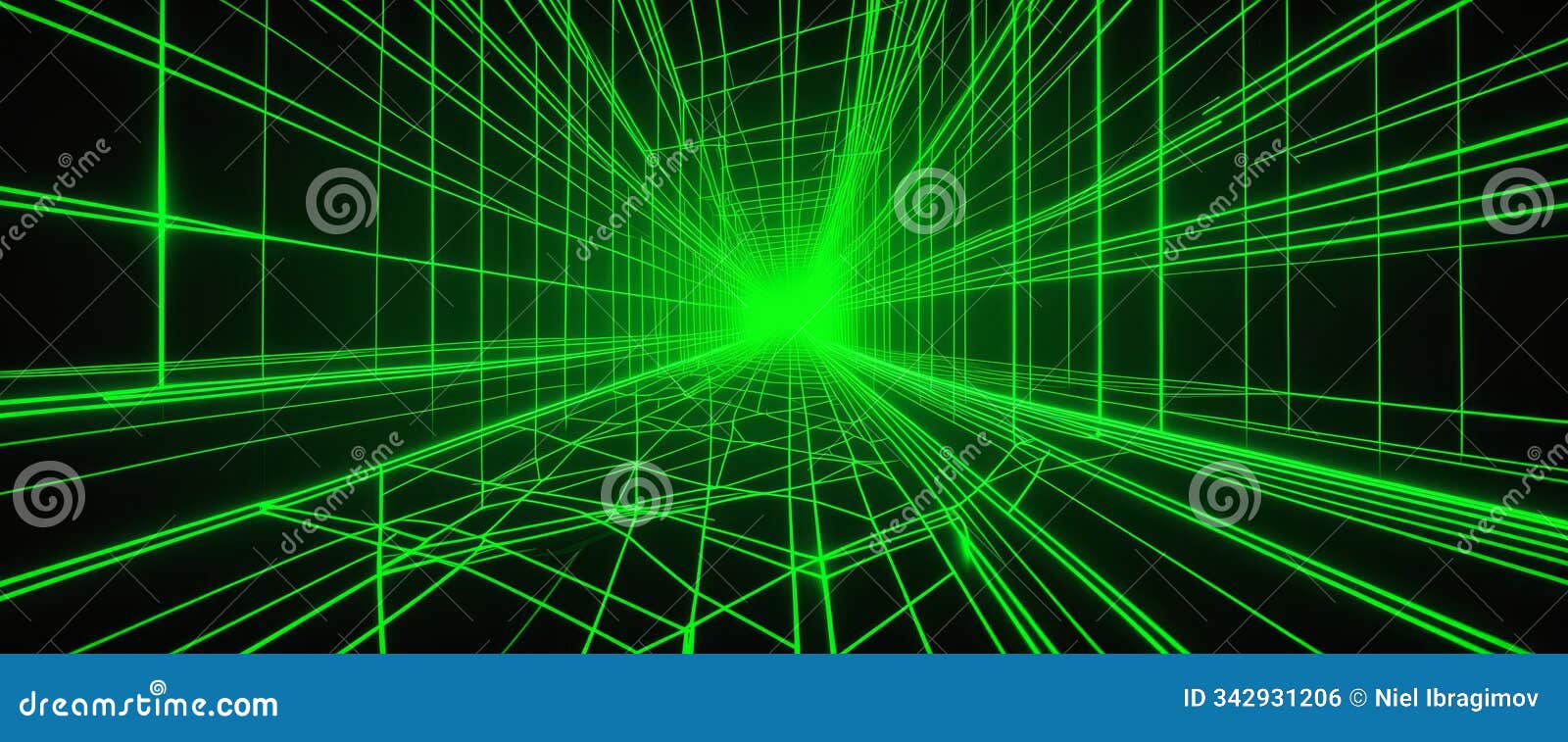 Futuristic Neon Grid Tunnel With Dynamic Green Light Effects Stock ...