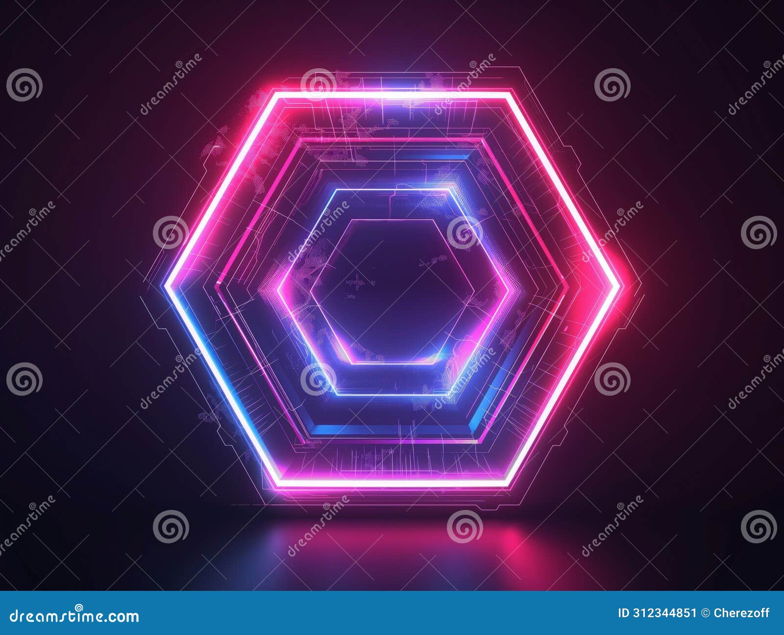 Futuristic Neon Hexagon Portal Stock Image - Image of frame, dark ...