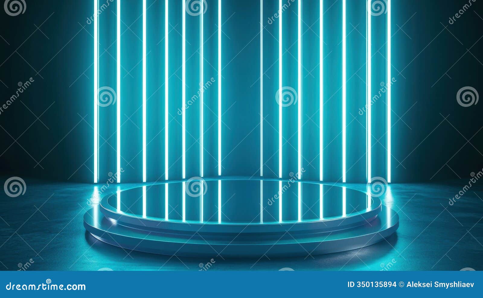 Futuristic Neon Light Platform in Dark Room Stock Photo - Image of ...