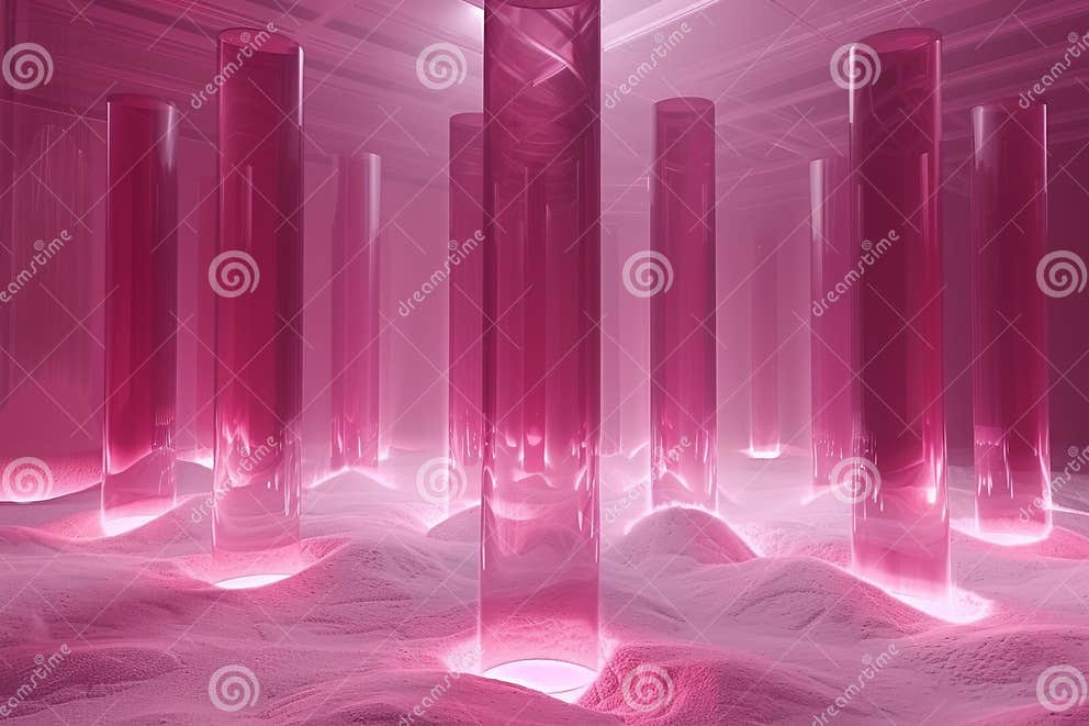 Futuristic Neon Lit Pillars in a Dark, Mysterious Space, Creating an ...