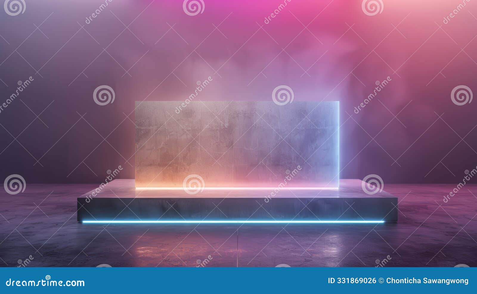 Futuristic Neon-lit Stage with a Misty Effect, Ideal for Product ...