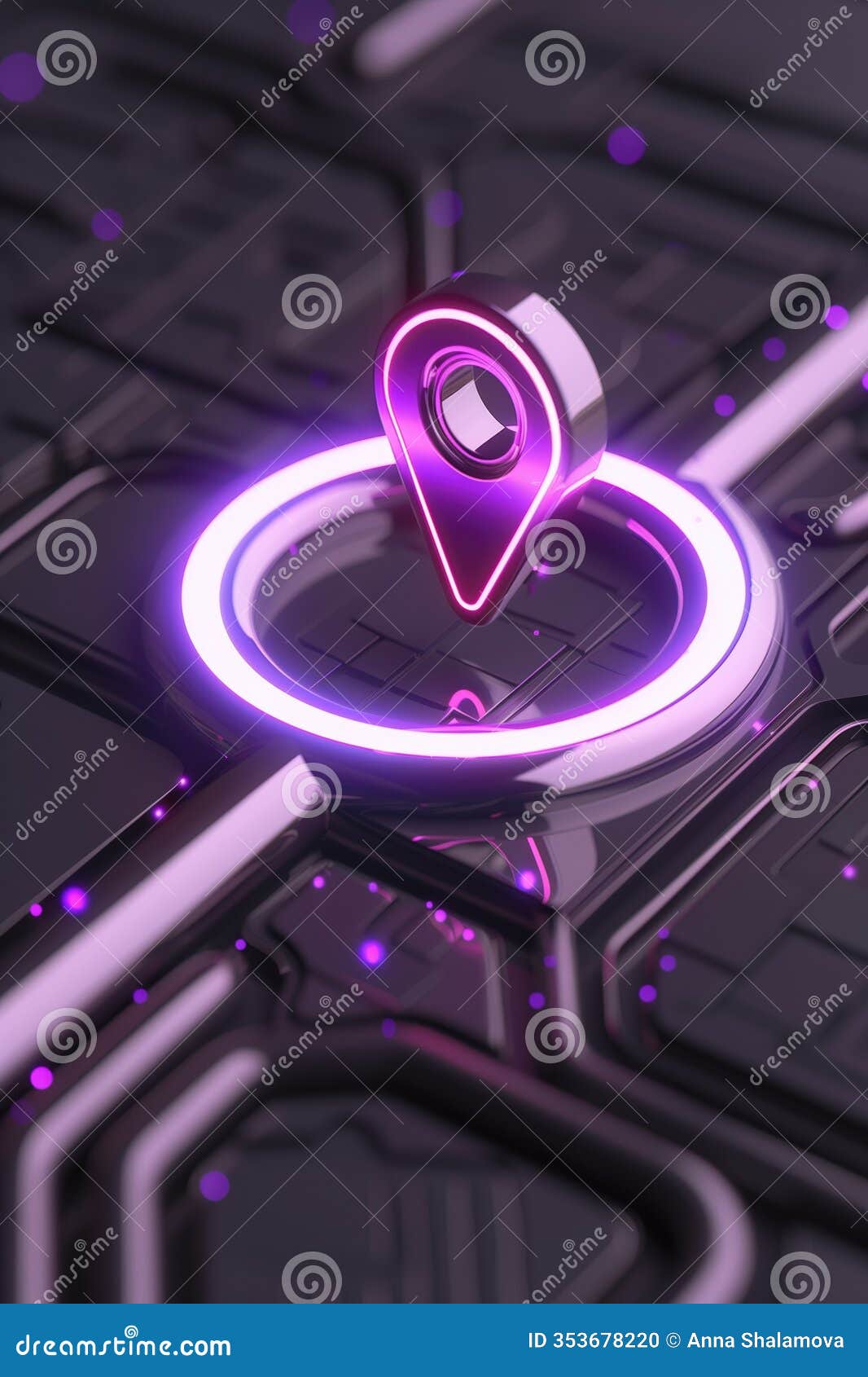 Futuristic Neon Location Concept with Digital Map Design Stock Photo ...
