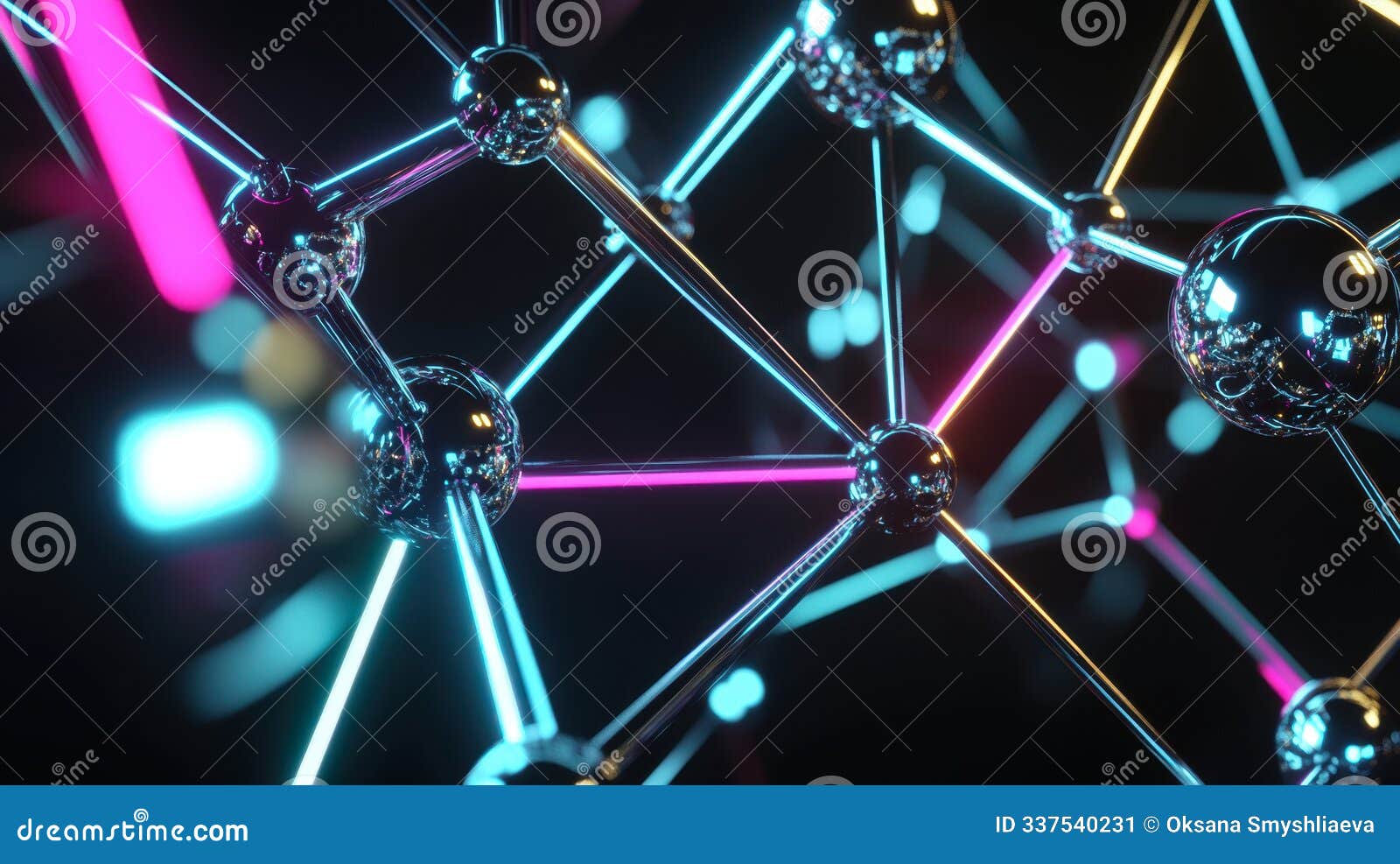 Futuristic Neon Molecular Structure in 3D Illustration Stock ...