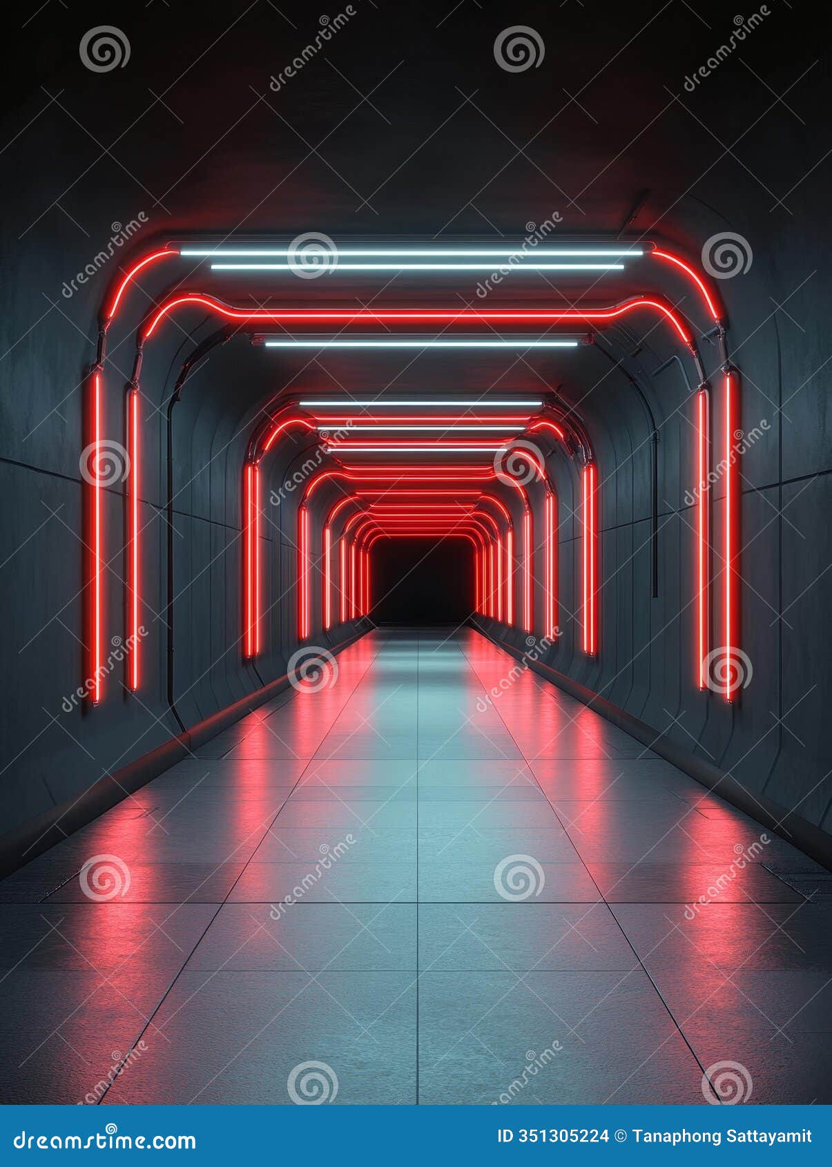 Futuristic Neon Pathway Illumination a Glowing Red and White Neon ...