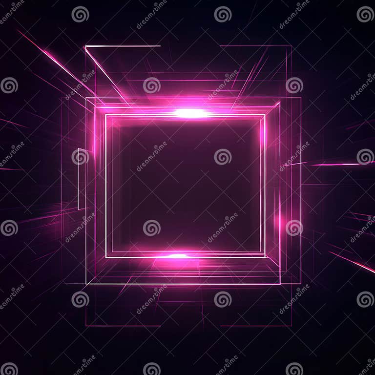 Futuristic Neon Pink Glowing Square Frame on Dark Background Stock ...