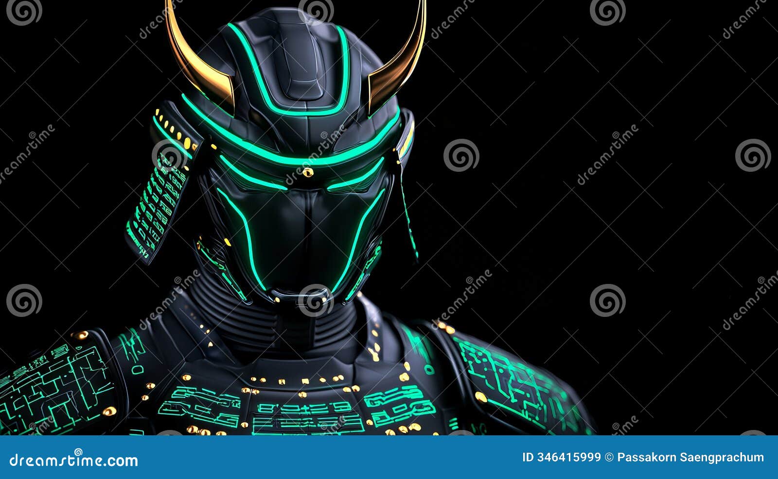 Futuristic Neon Samurai Warrior with Circuit Design Stock Illustration ...