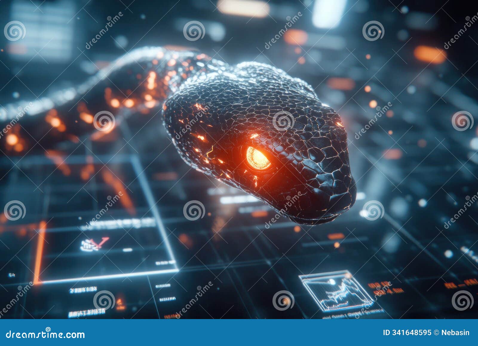 Futuristic Neon Snake in High-tech Digital Environment Stock ...