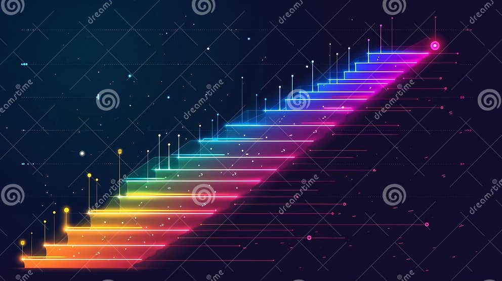 Futuristic Neon Staircase Data Visualization Concept Stock Photo ...
