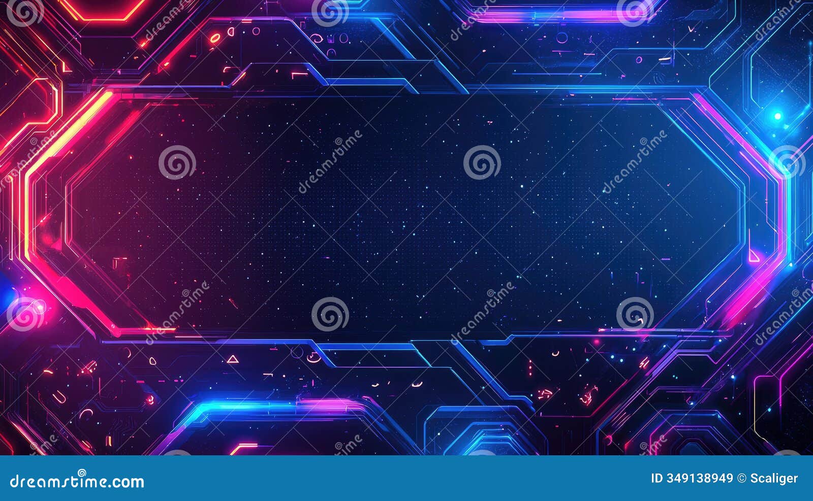 Futuristic Neon Tech Frame with Digital Circuit Design in Blue and Pink ...