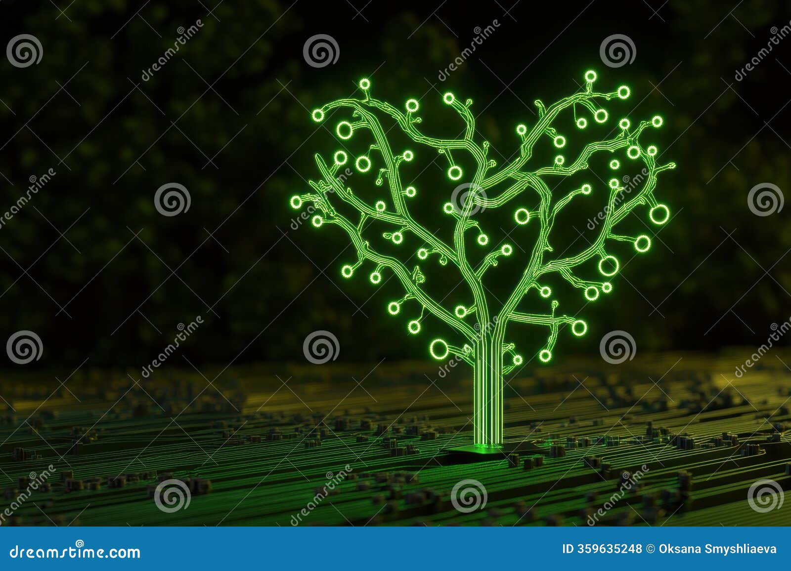 Futuristic Neon Tree Symbolizing Green Technology and Innovation Stock ...