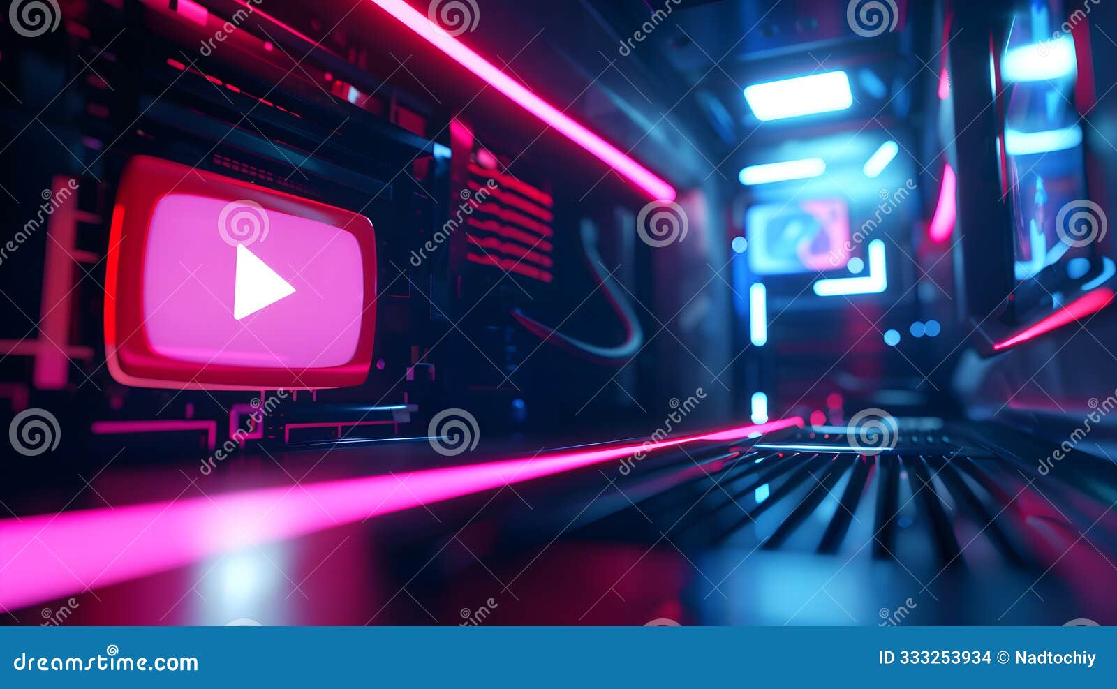 Futuristic Neon Video Streaming Interface with Play Button Symbol Stock ...