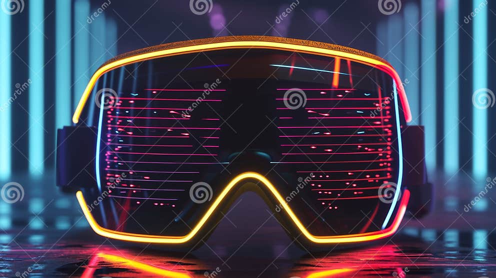 Futuristic Neon VR Headset. Bright Neon VR Headset on Dark Background ...