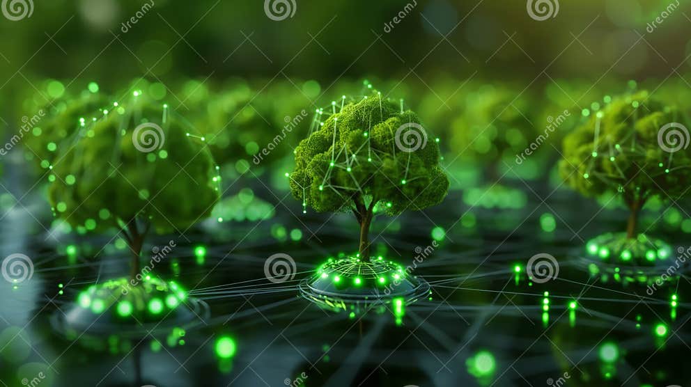 Futuristic Network of Interconnected Trees Stock Photo - Image of ...