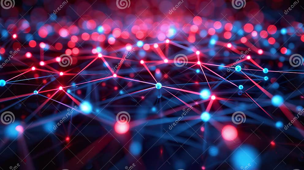 Futuristic Network with Red and Blue Nodes Stock Illustration ...