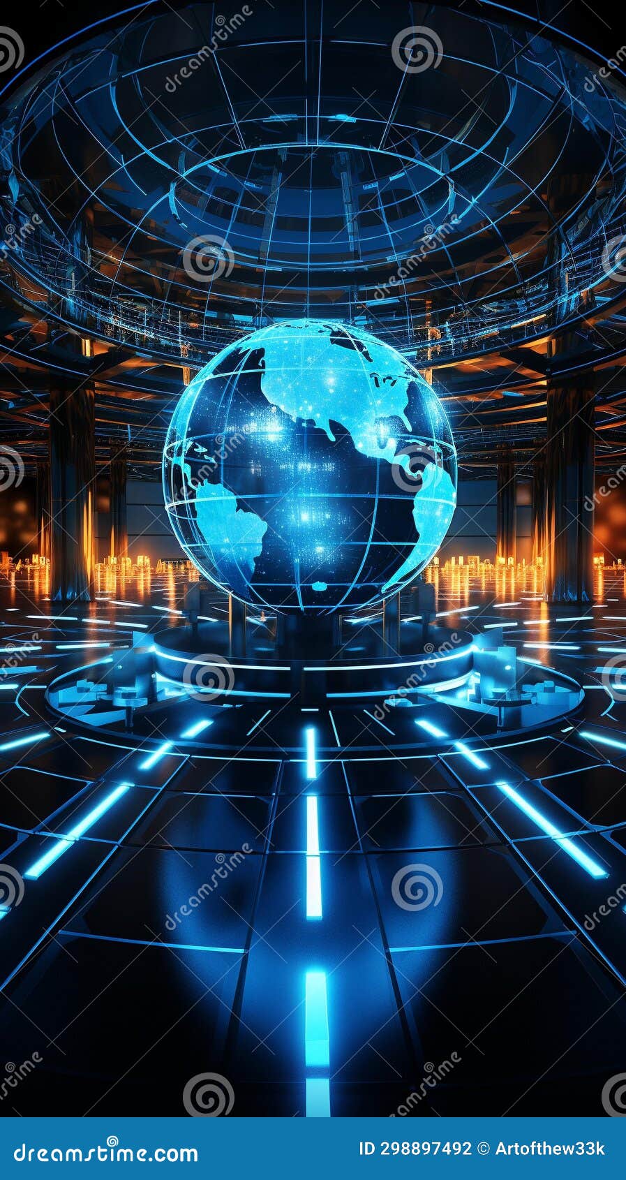 Futuristic Network Security: Glowing Wireframe Globe in High-Tech ...