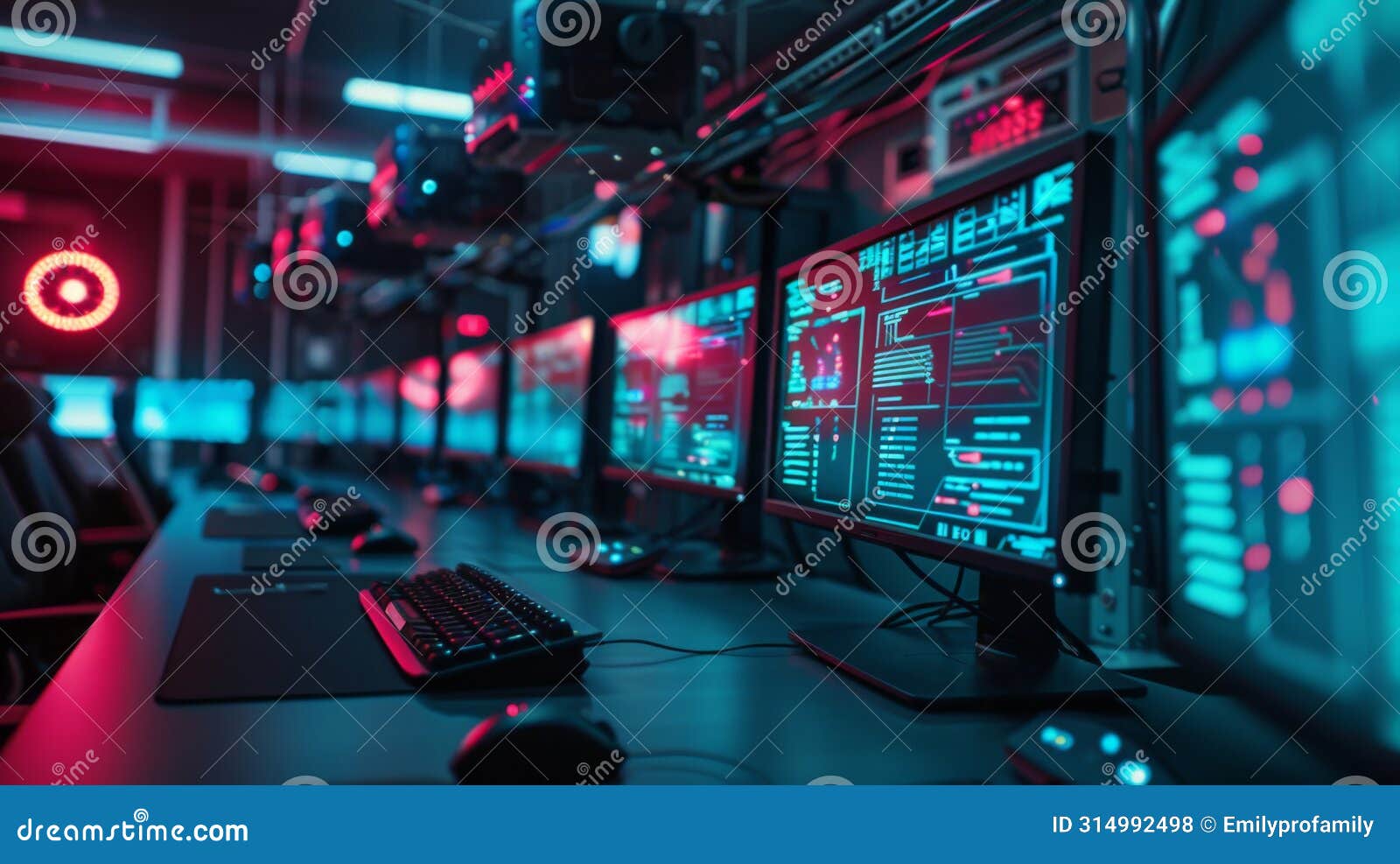 Futuristic Network Security Room with Glowing Monitors Stock Photo ...