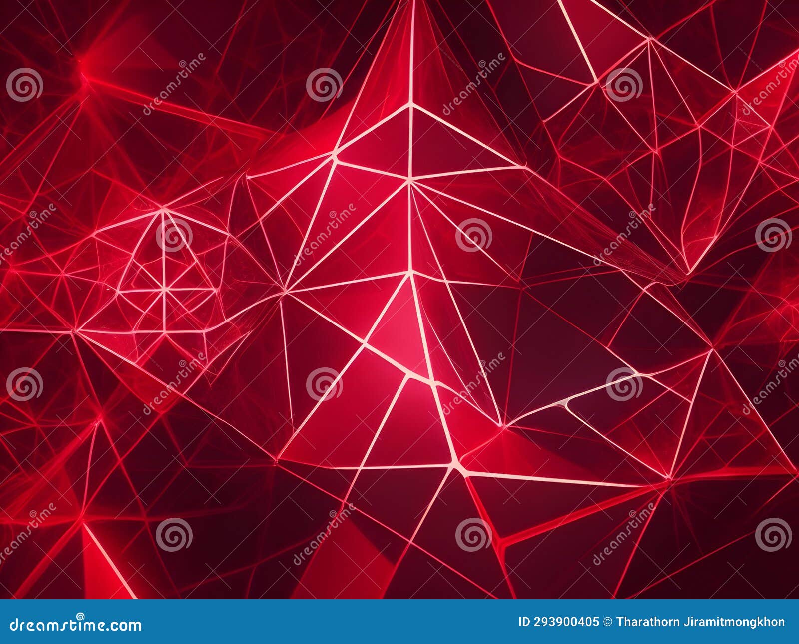 Futuristic Networks: Abstract Triangles and Dots in Glowing Red Web ...