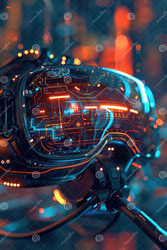 Futuristic Neural Interface and VR Headset with Glowing Data Flow ...