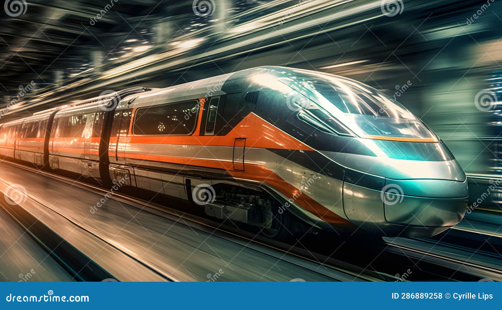Futuristic Nighttime Train in Motion - Generative Ai Stock Illustration ...