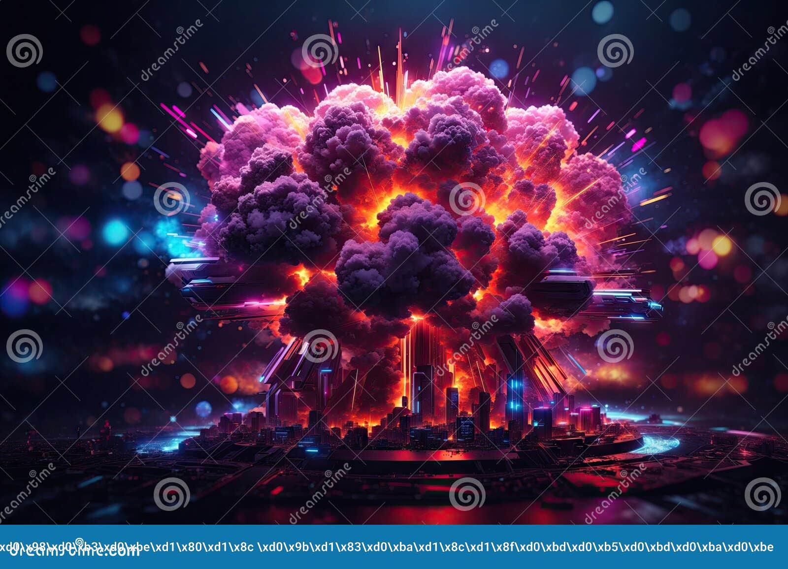 Futuristic Nuclear Explosion Future War Neon Concept. Ai Generative ...