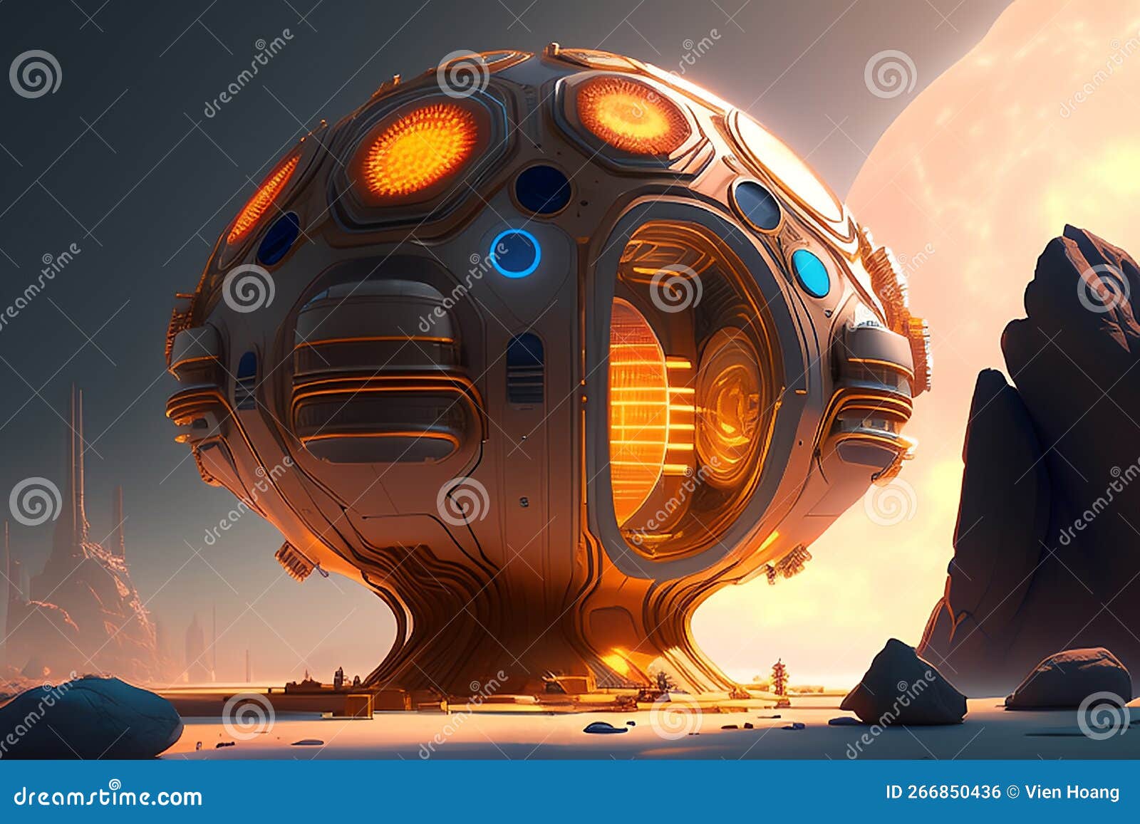 Futuristic Nuclear Fusion Power Plant Concept, AI Stock Illustration ...