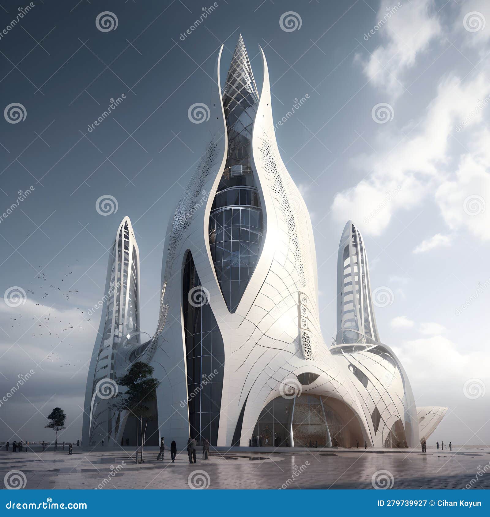Futuristic Oasis, a Captivating 3d Render of a Building in a Serene Sky ...