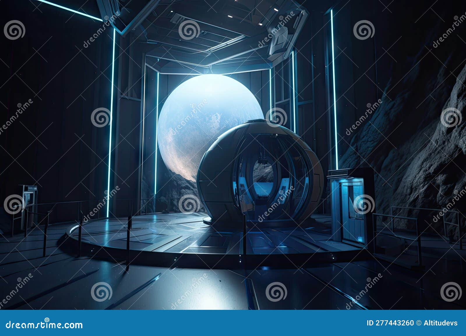 Futuristic Observatory, With Planet And Stars In The Background, For ...