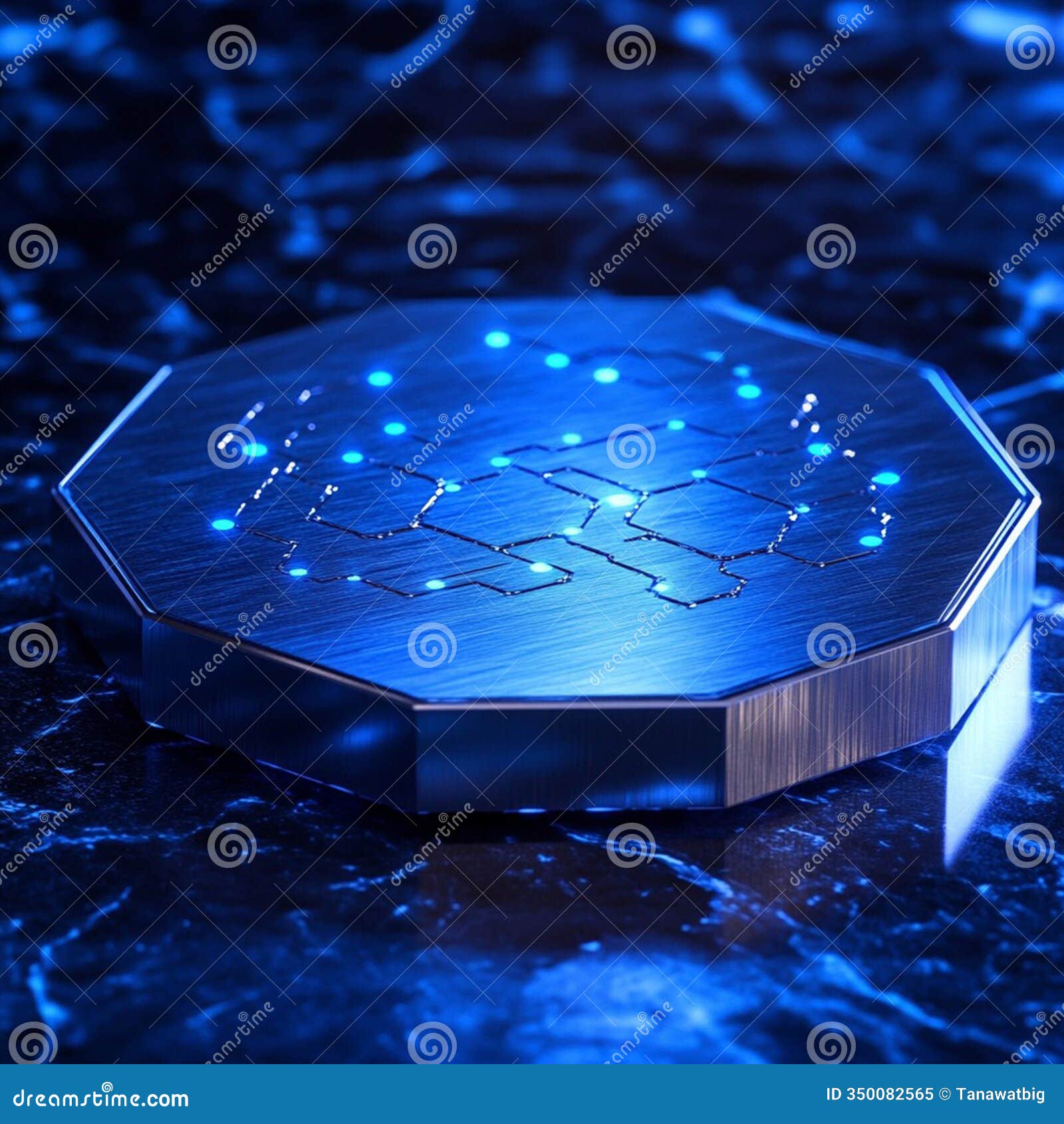 Futuristic Octagonal Cybernetic Device with Glowing Blue Circuit ...