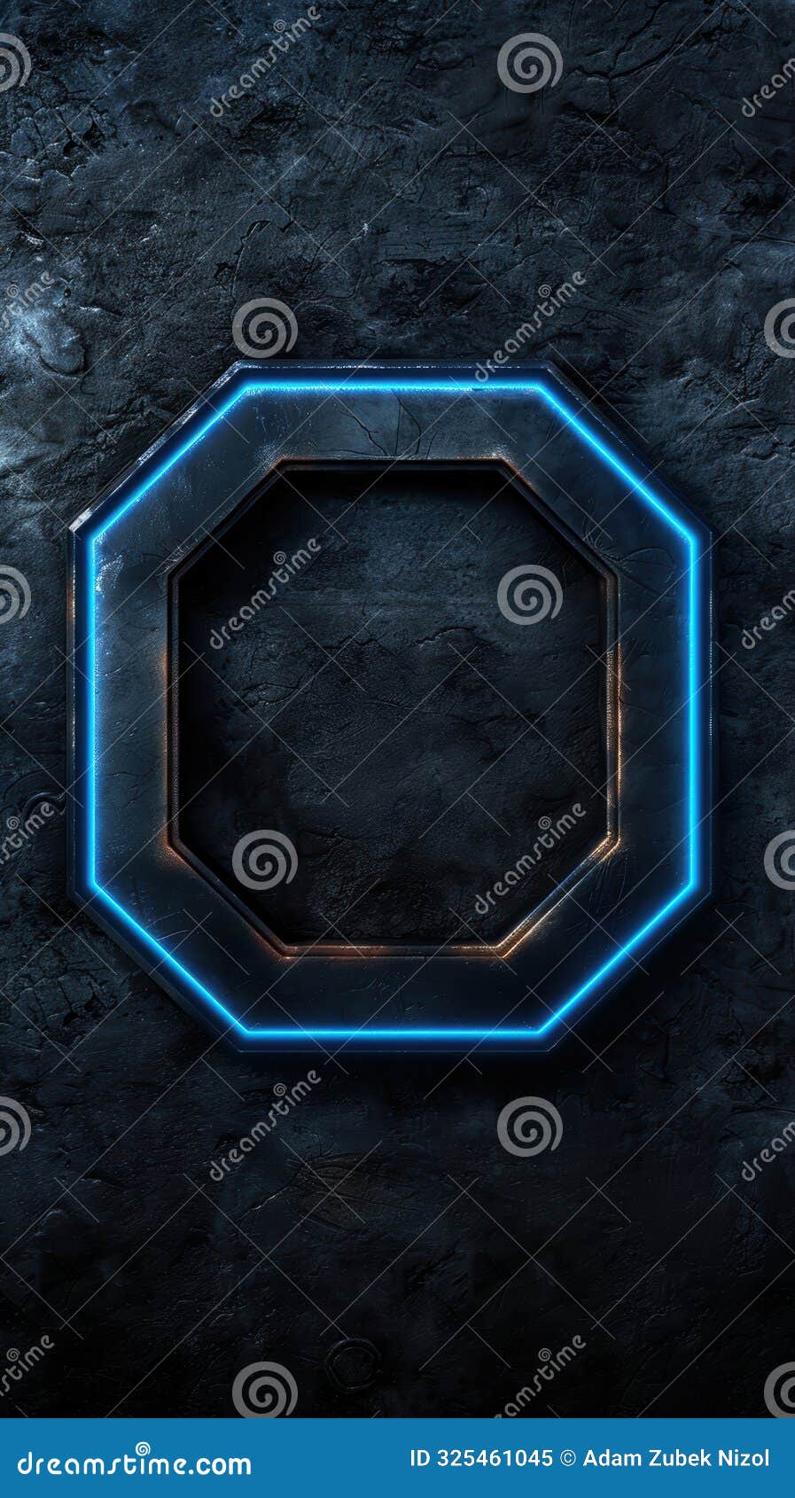 Futuristic Octagonal Frame With Glowing Blue Neon Lights Royalty-Free ...