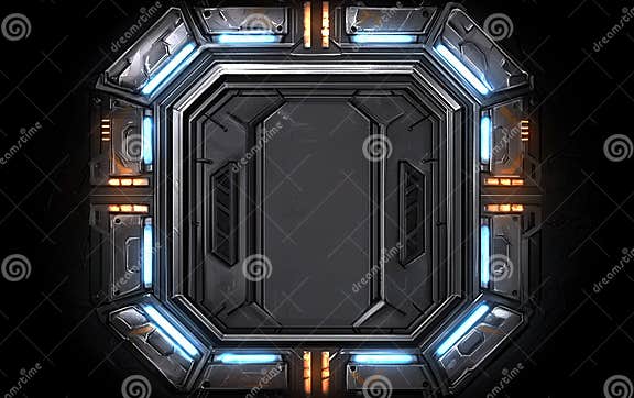 Futuristic Octagonal Frame with Illuminated Edges in a Sci-fi Setting ...