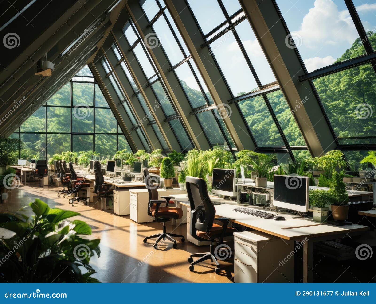 Futuristic Office with Greenery and Automated Climate Controls Stock ...