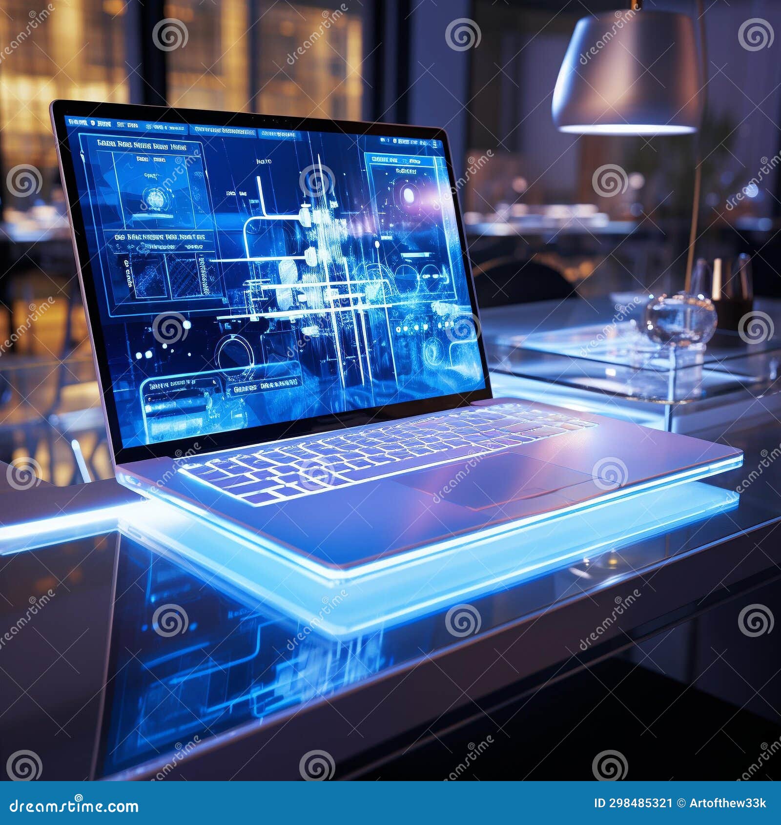 Futuristic Office: Innovative Software Interface on Sleek Marble Desk ...