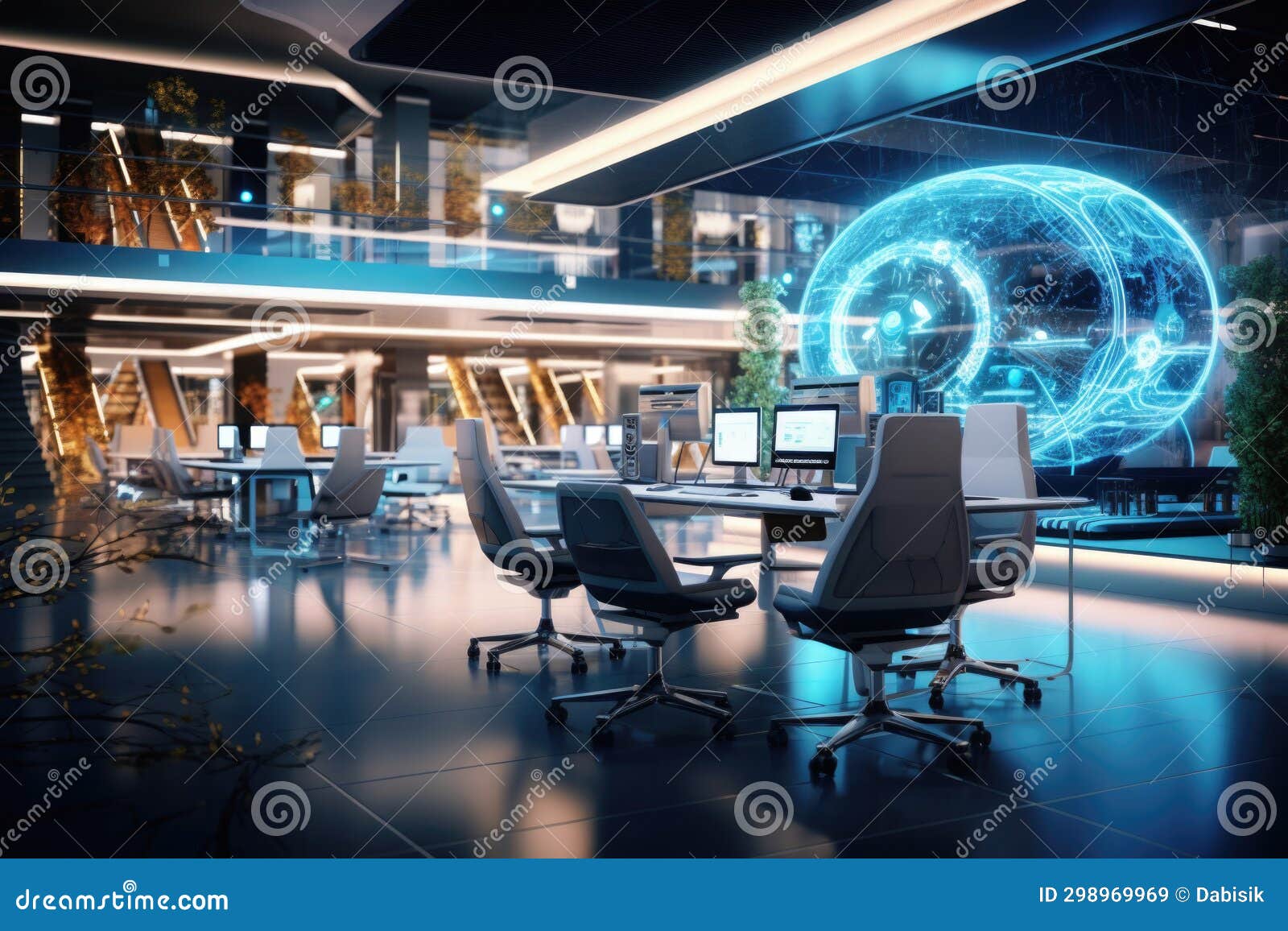 Futuristic Office Interior with Holograms. Generative AI Stock Illustration - Illustration of ...
